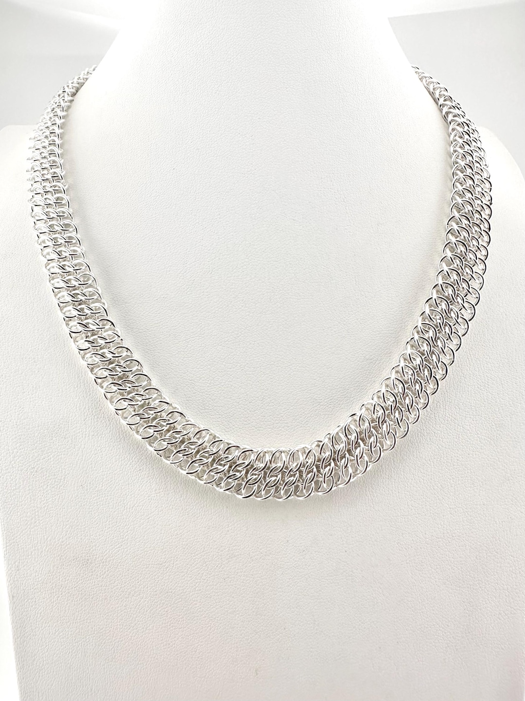 Silver Plated Persian GSG Chain Maille Necklace: Hand Woven, Wide Chain ...