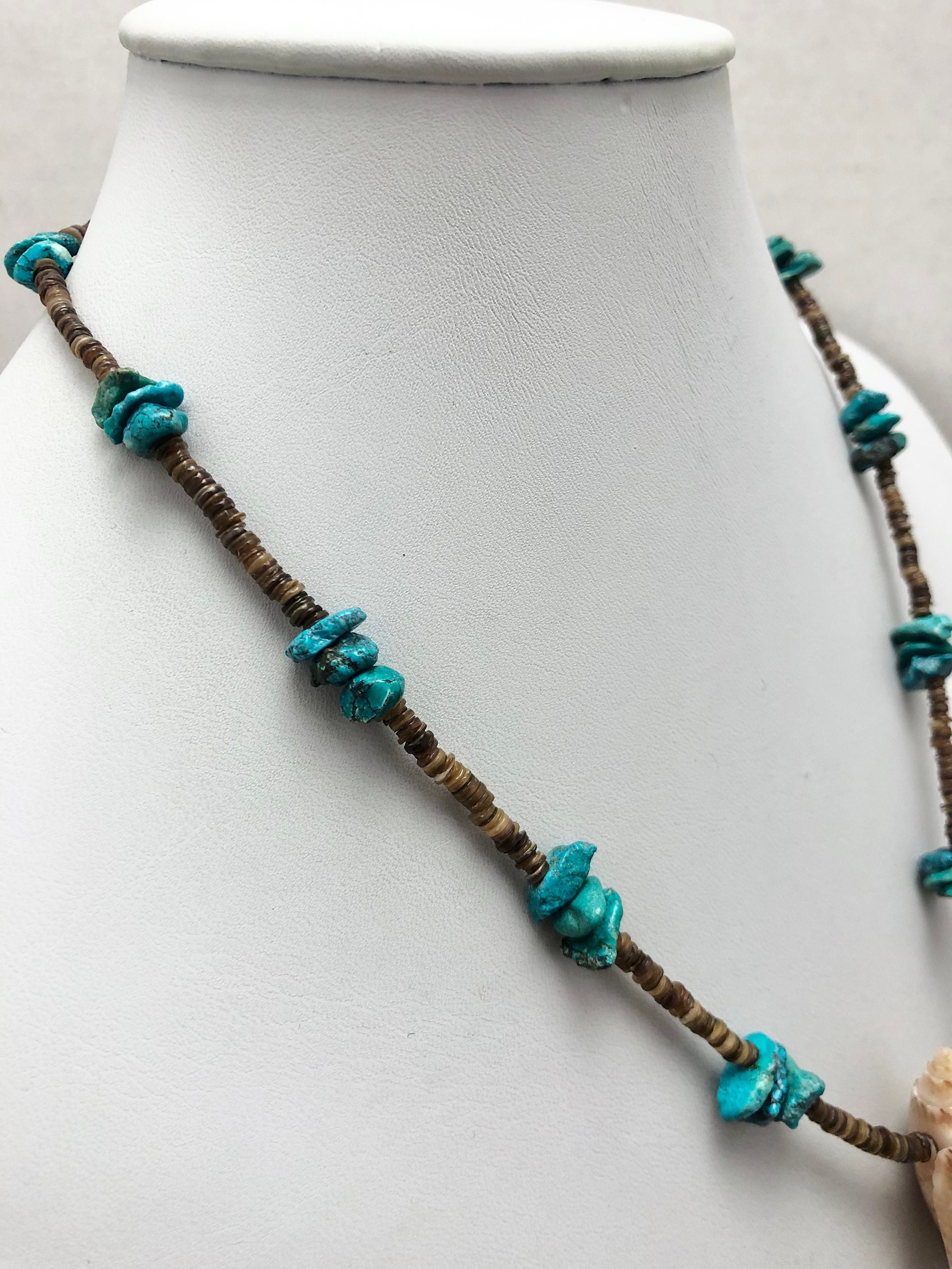 Olive Shell Necklace Shell Heishi Necklace Turquoise Chip - Etsy