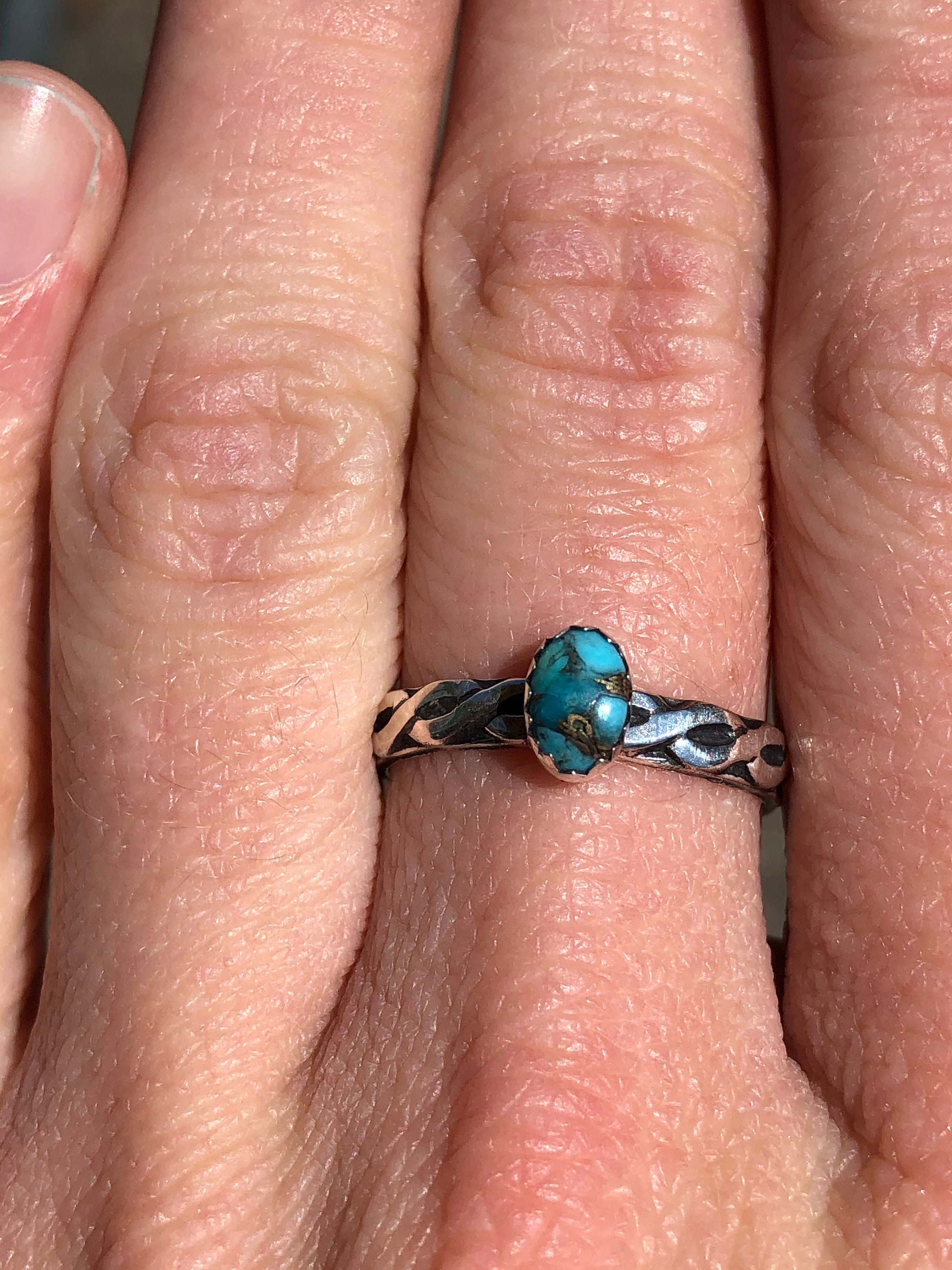 Anillo turquesa de cobre plata esterlina anillo de plata | Etsy