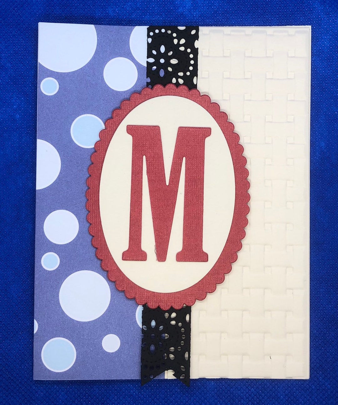 Customizable Blue and Red Monogram Notecard - Etsy