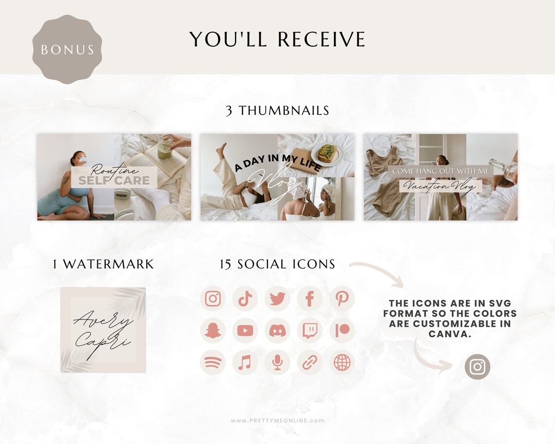 Neutral Youtube Branding Kit Editable Channel Banner Intro - Etsy