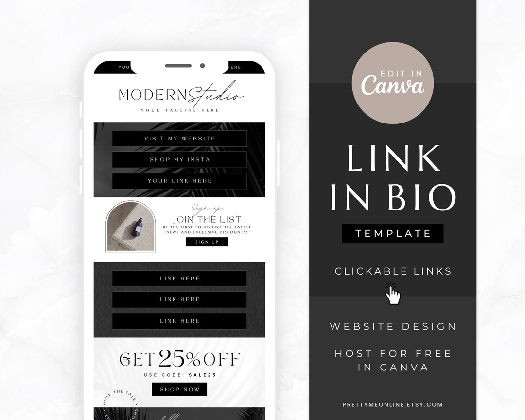 Modern Link in Bio Template, Link in Bio Page Canva Website, Instagram ...