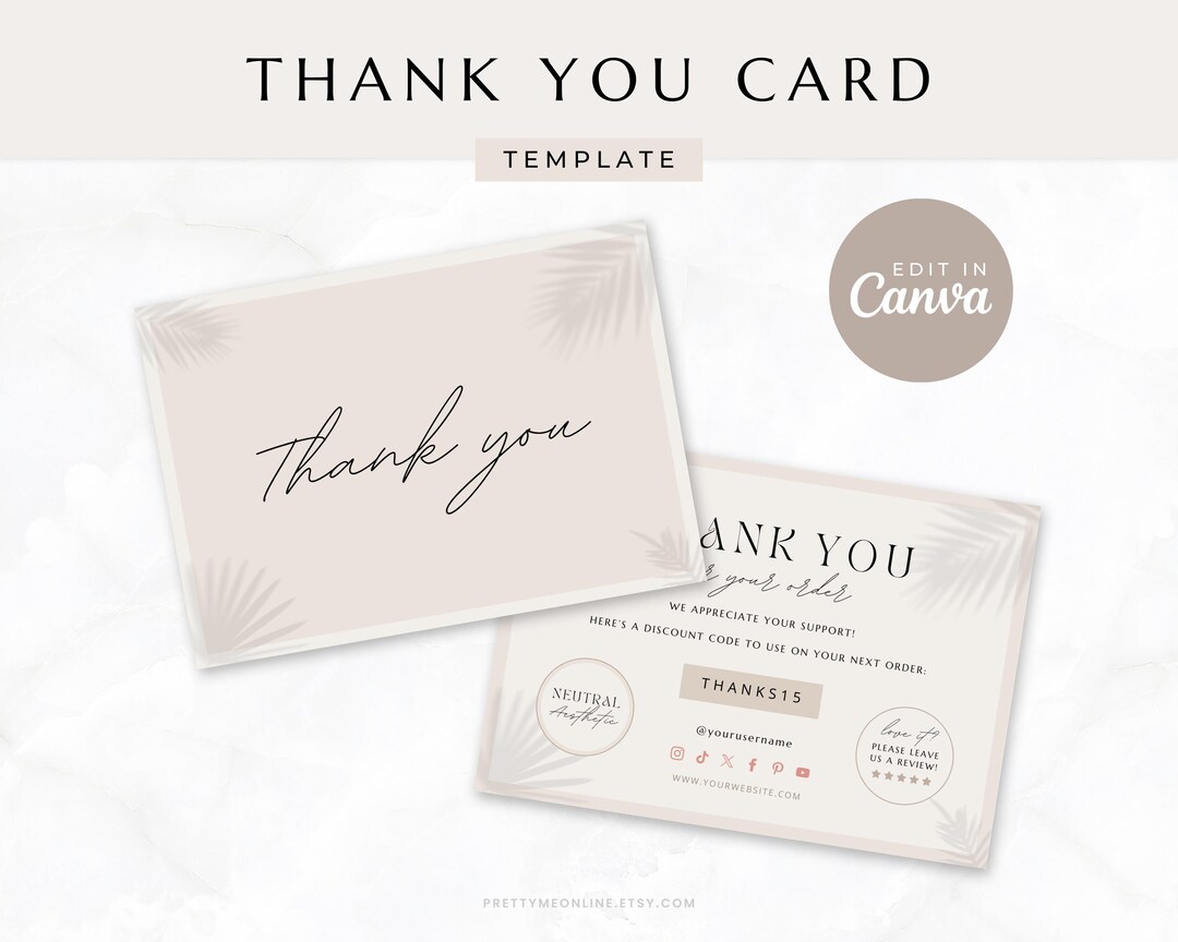 Neutral Thank You Card Template, Editable Business Thank You for Your ...