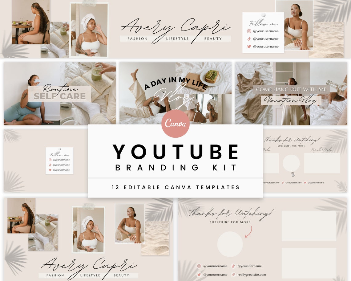 Neutral Youtube Branding Kit Editable Channel Banner Intro - Etsy