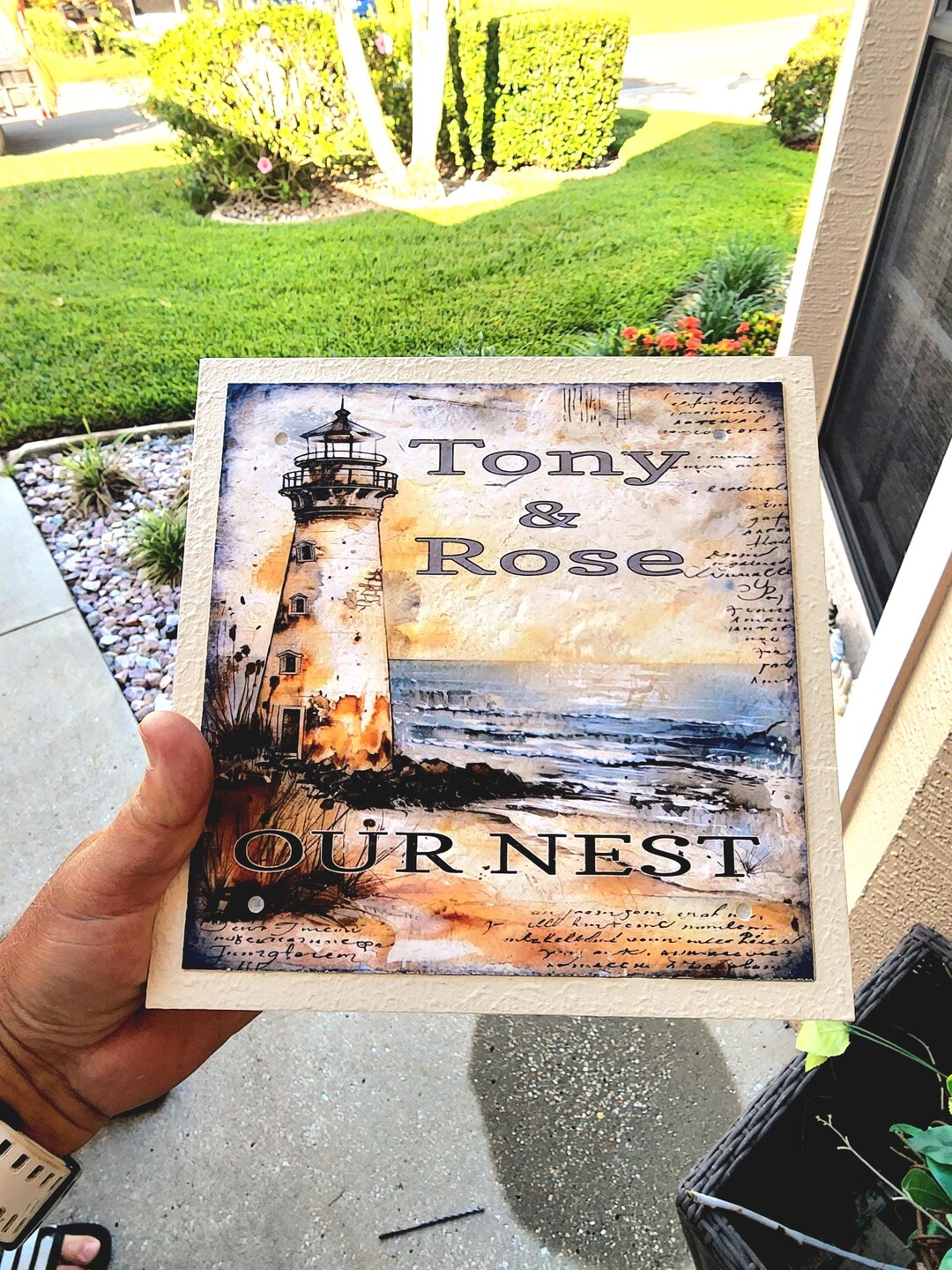 Lighthouse Doorbell Mural Graphic Framed Stones Entryway Decor ...