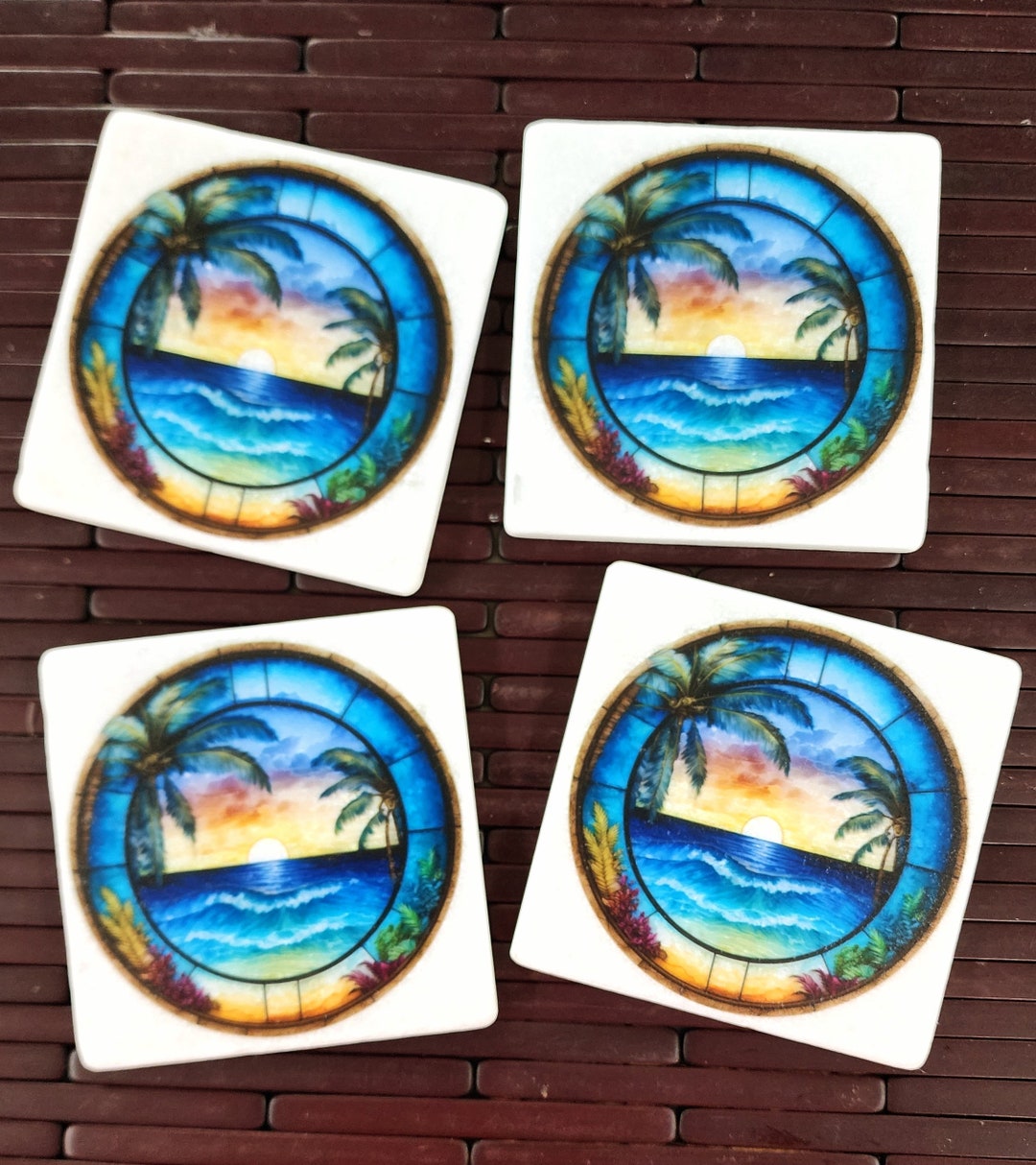 Tropical Beach Sunset / Beach Decor / Drink Coasters / Table ...