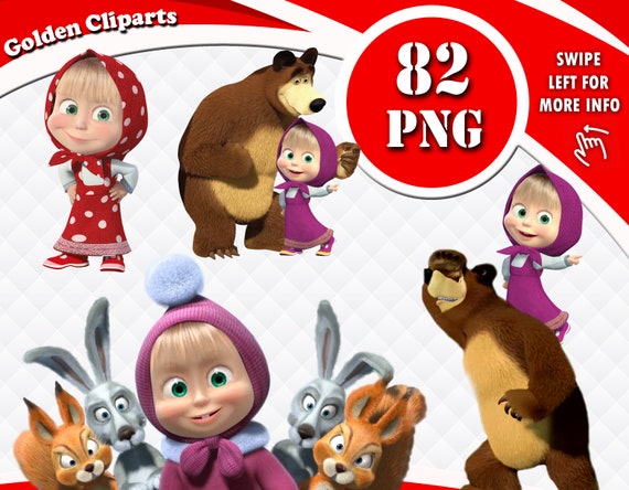 Masha And The Bear Clipart Masha And Bear PNG Files Masha | Etsy