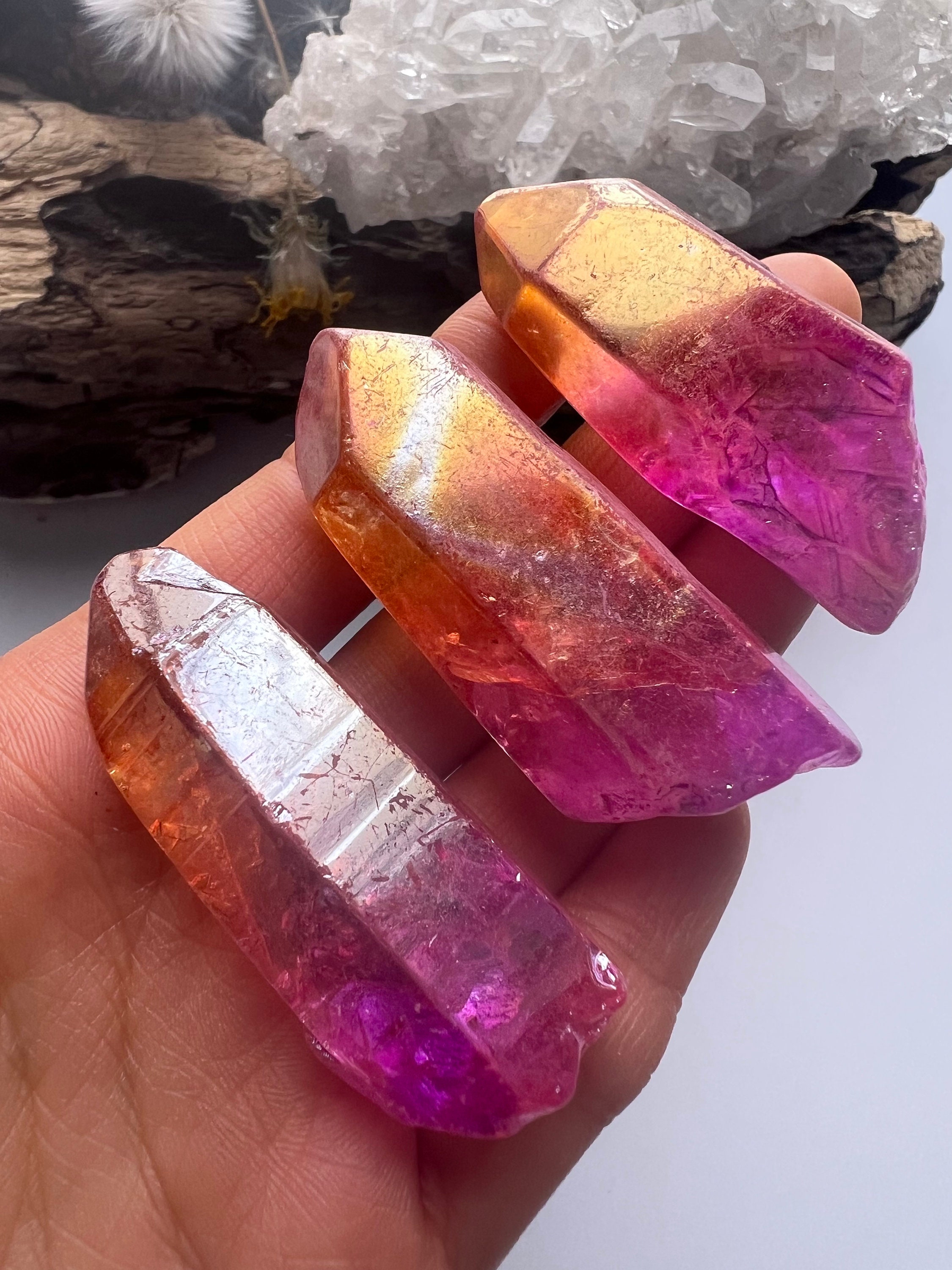 Sunset Aura Quartz Point, Honey Aura Quartz Point, Aura Quartz Point ...