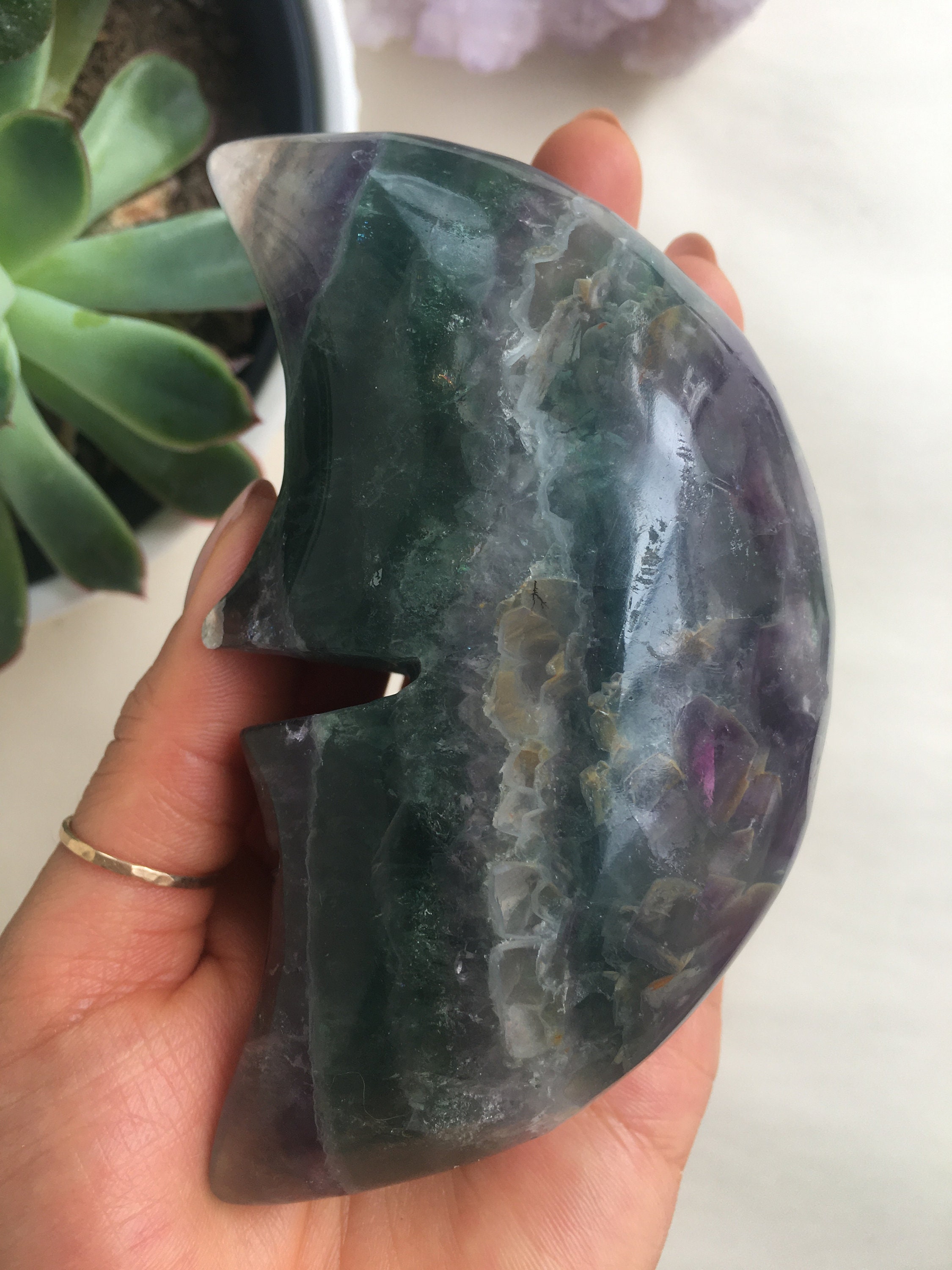 Large Rainbow Fluorite Moon, Rainbow Fluorite Crystal, Polished Rainbow ...
