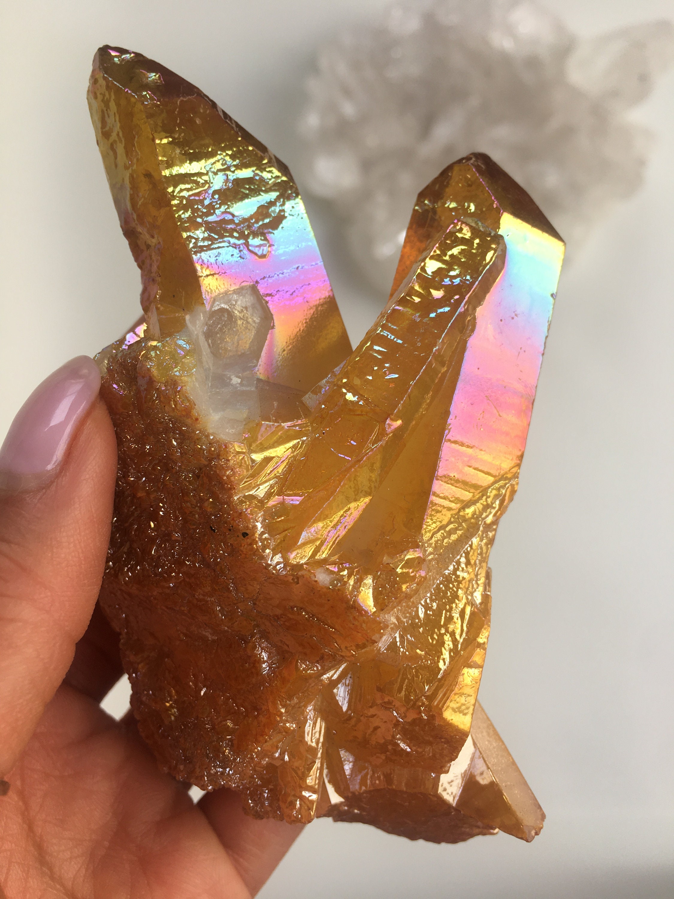 Honey Aura Quartz Cluster, Sunset Iridescent Crystal - Etsy