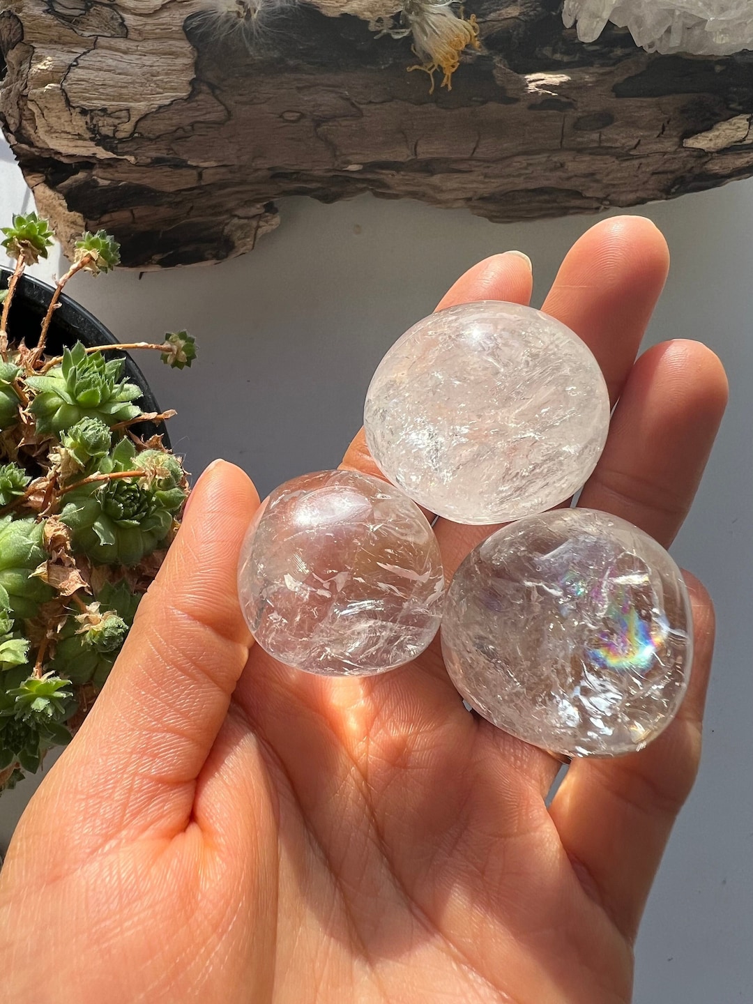 Round Clear Quartz Tumbled Stone, Tumbled Clear Quartz, Polished Clear ...