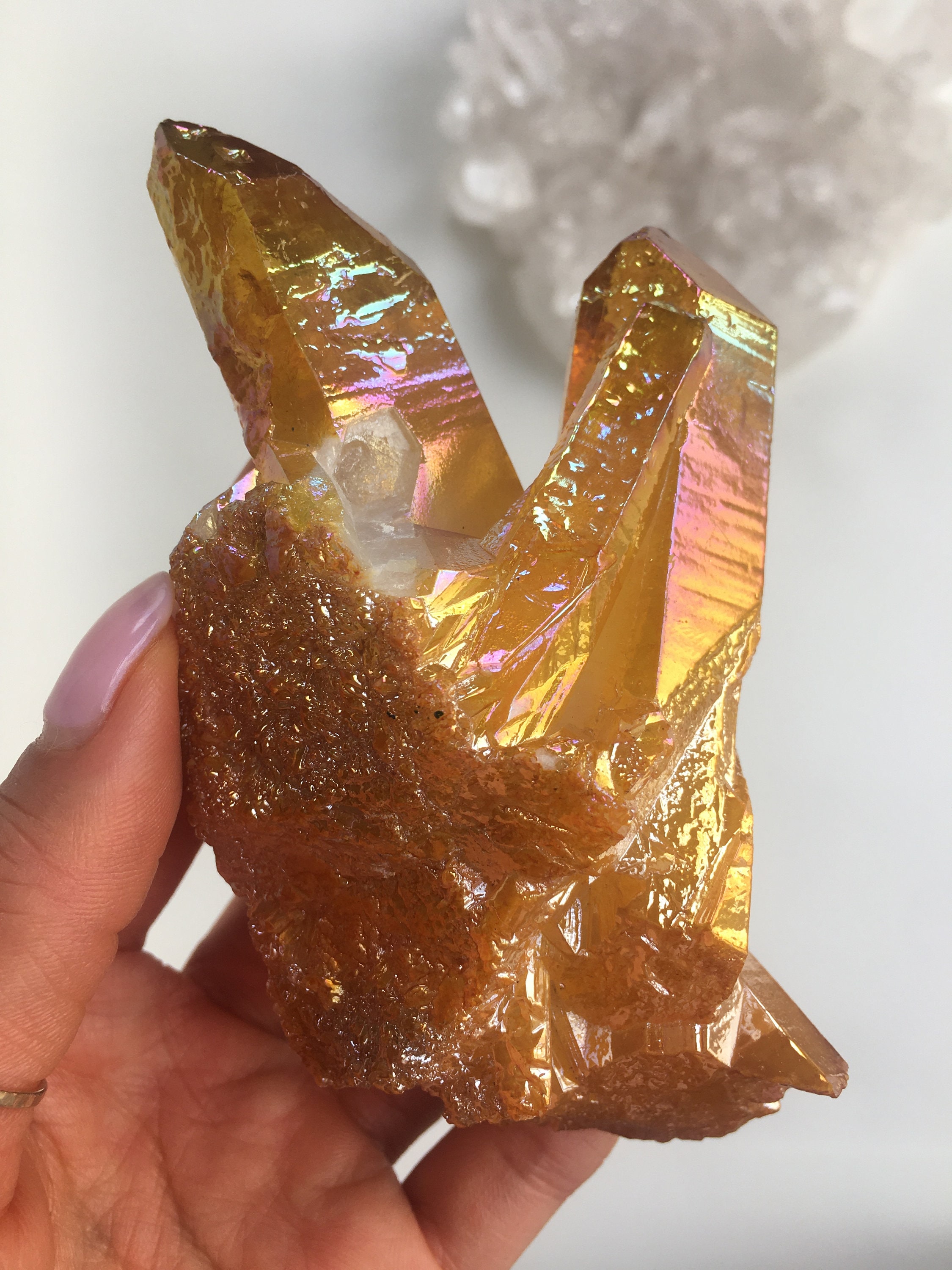 Honey Aura Quartz Cluster Sunset Aura Quartz Aura Quartz | Etsy