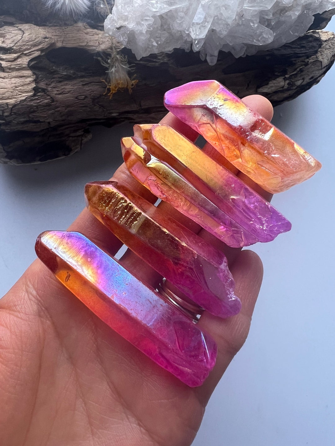 Sunset Aura Quartz Point, Honey Aura Quartz Point, Aura Quartz Point ...