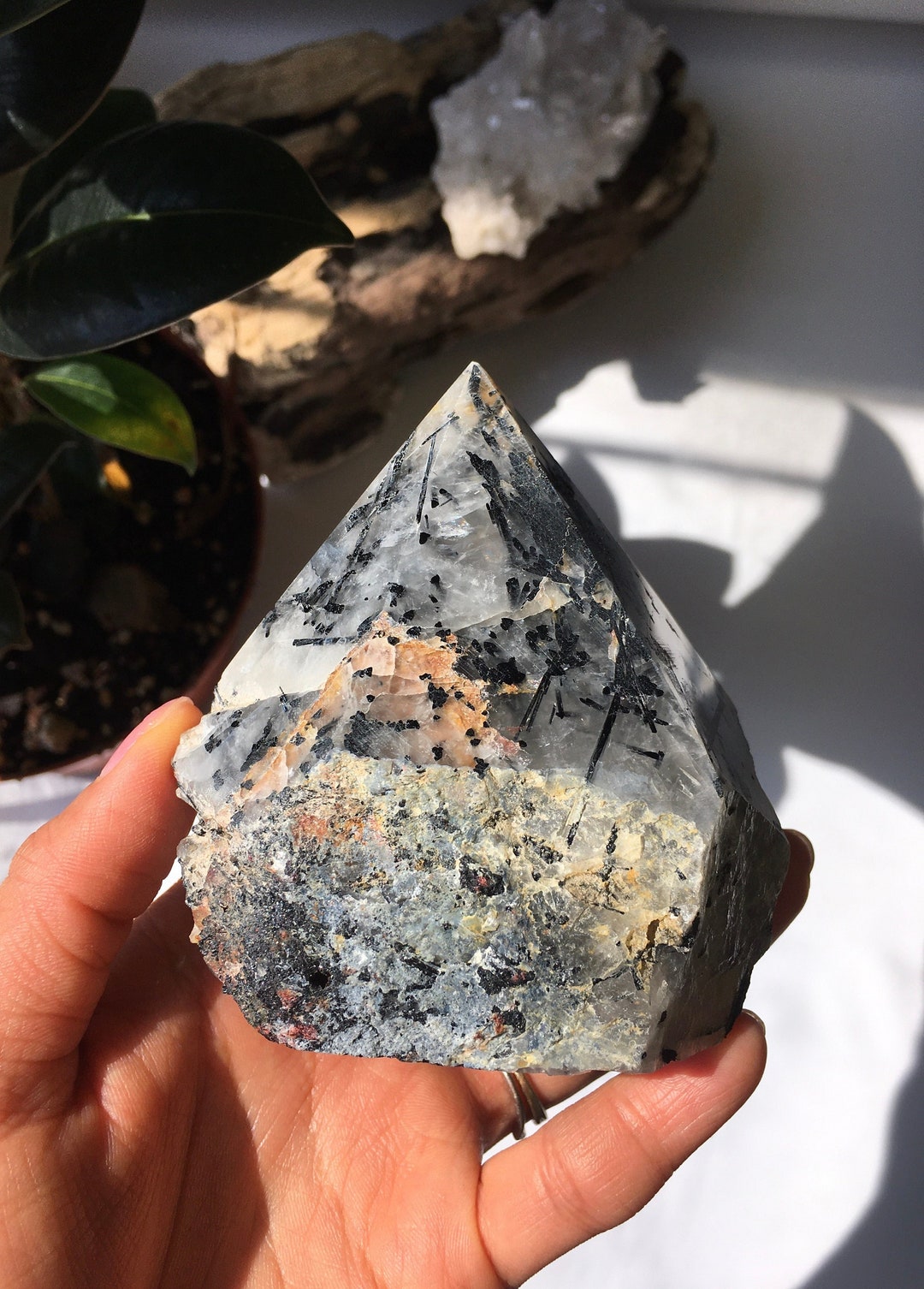 Raw Black Tourmaline in Quartz Point, Tourmalinated Quartz, Black ...