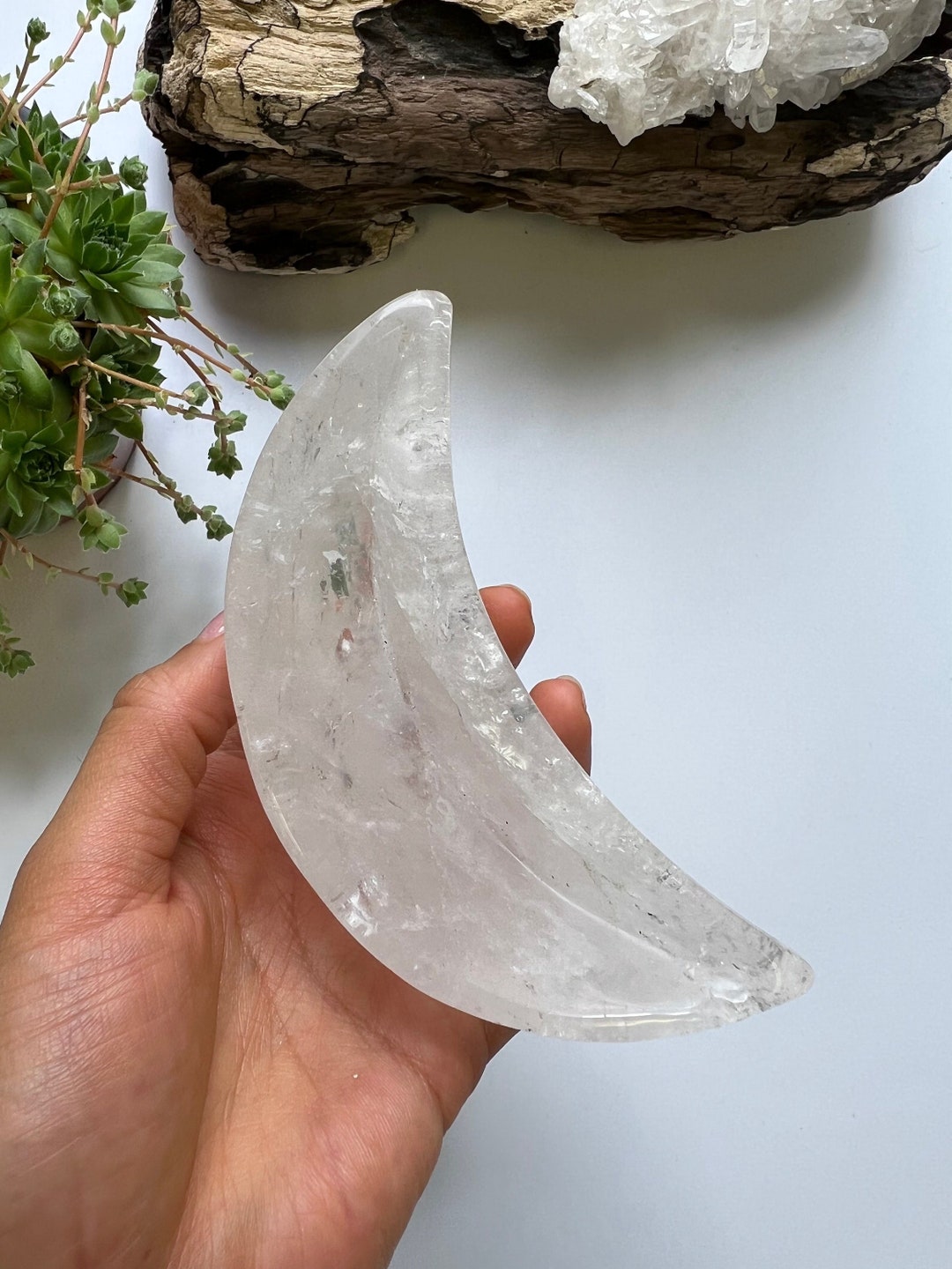 Cuenco de luna de cuarzo claro, cuenco de cristal en forma de luna ...