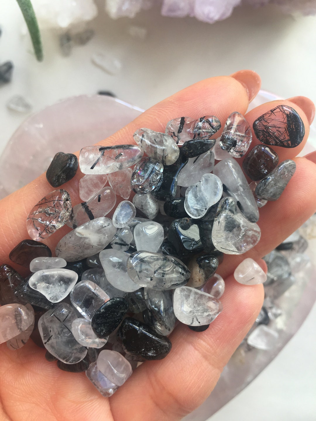 Tourmalinated Quartz, Mini Tumbled Stones, Tumbled Crystal, Tumbled ...
