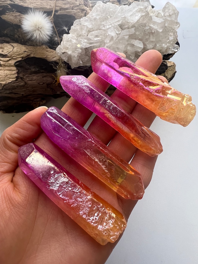 Sunset Aura Quartz Point, Honey Aura Quartz Point, Aura Quartz Point ...