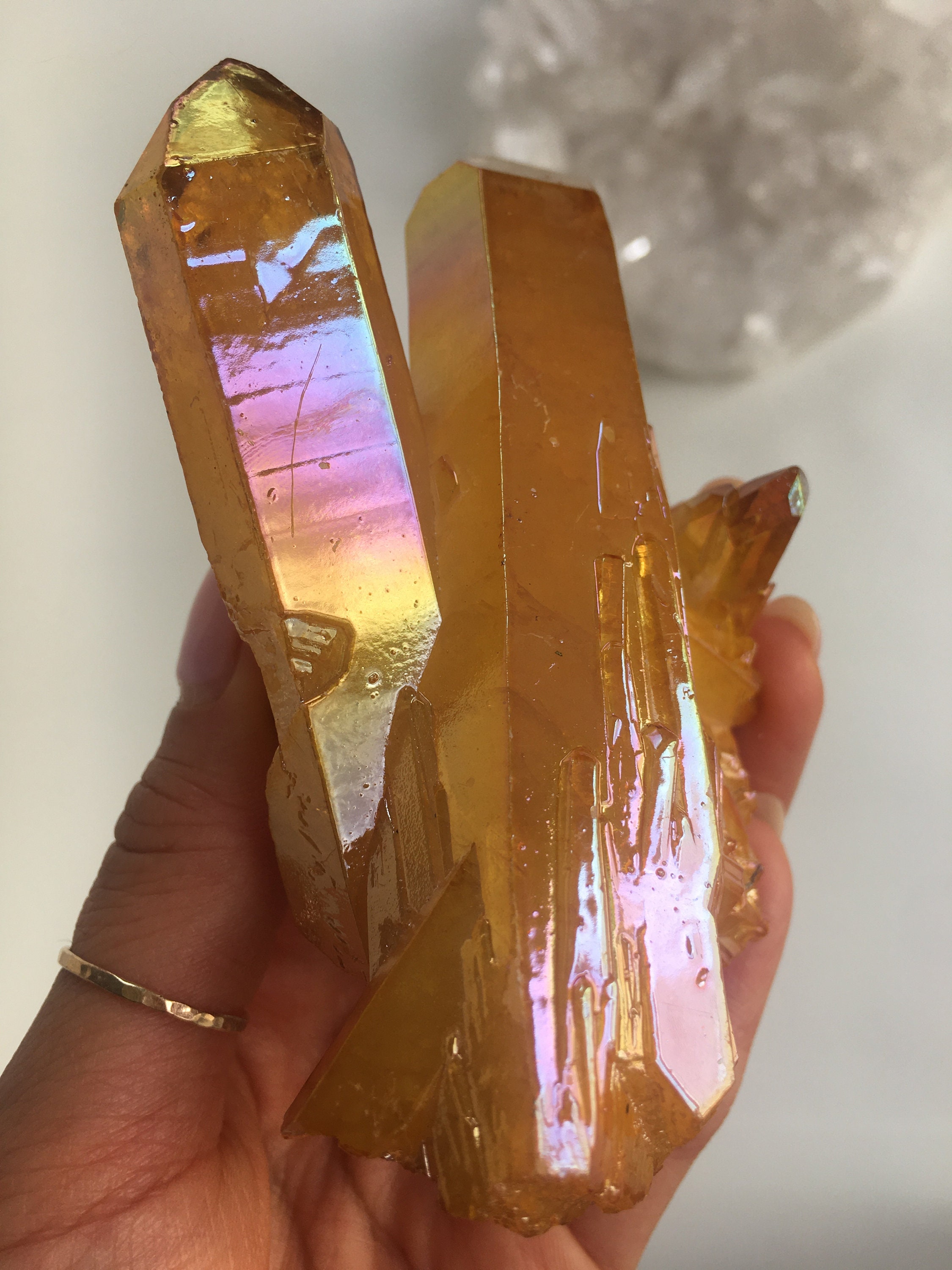 Honey Aura Quartz Cluster Sunset Aura Quartz Aura Quartz | Etsy