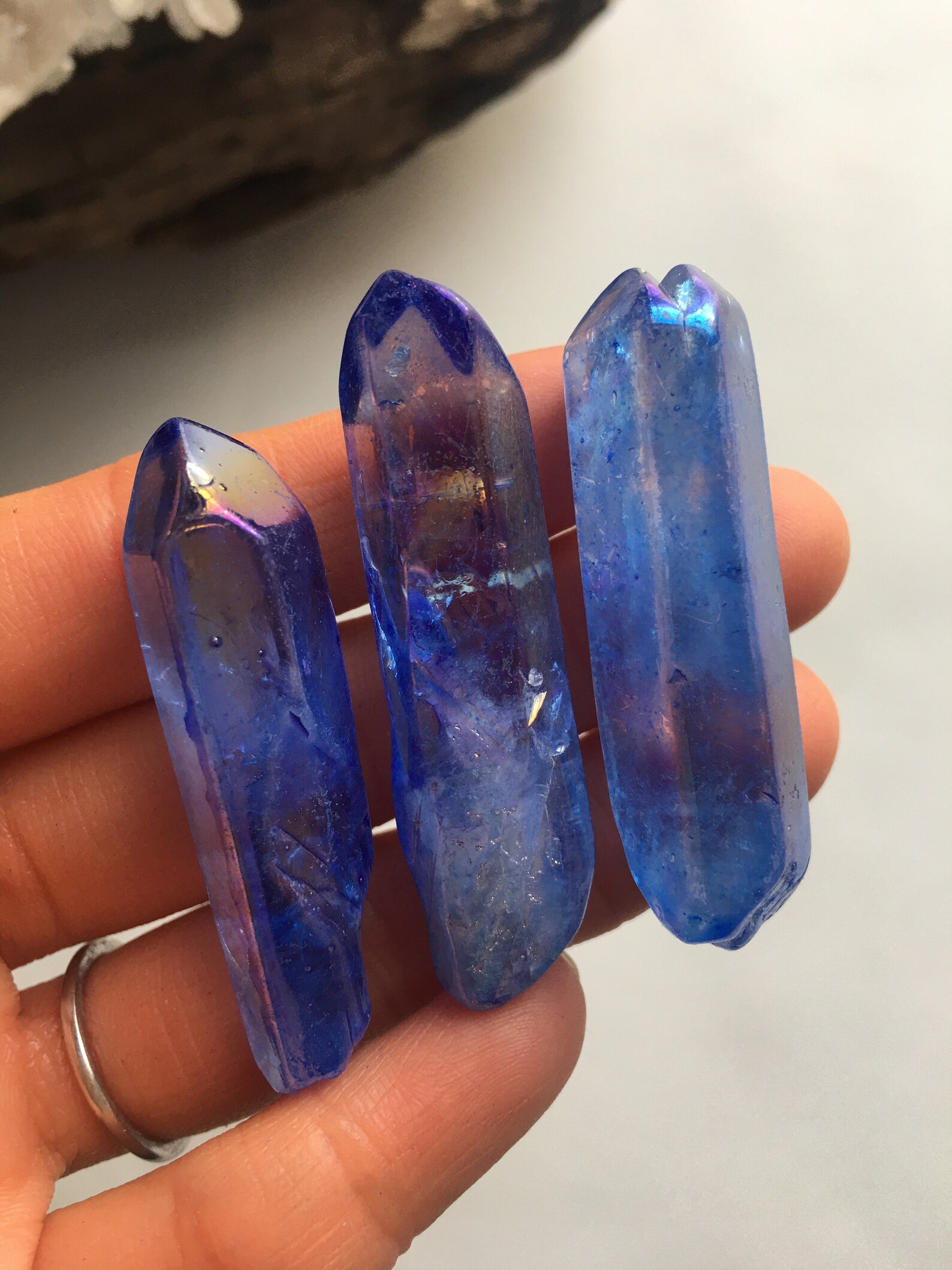 Indigo Aura Quartz Point, Blue Aura Quartz Point, Blue Indigo Aura ...