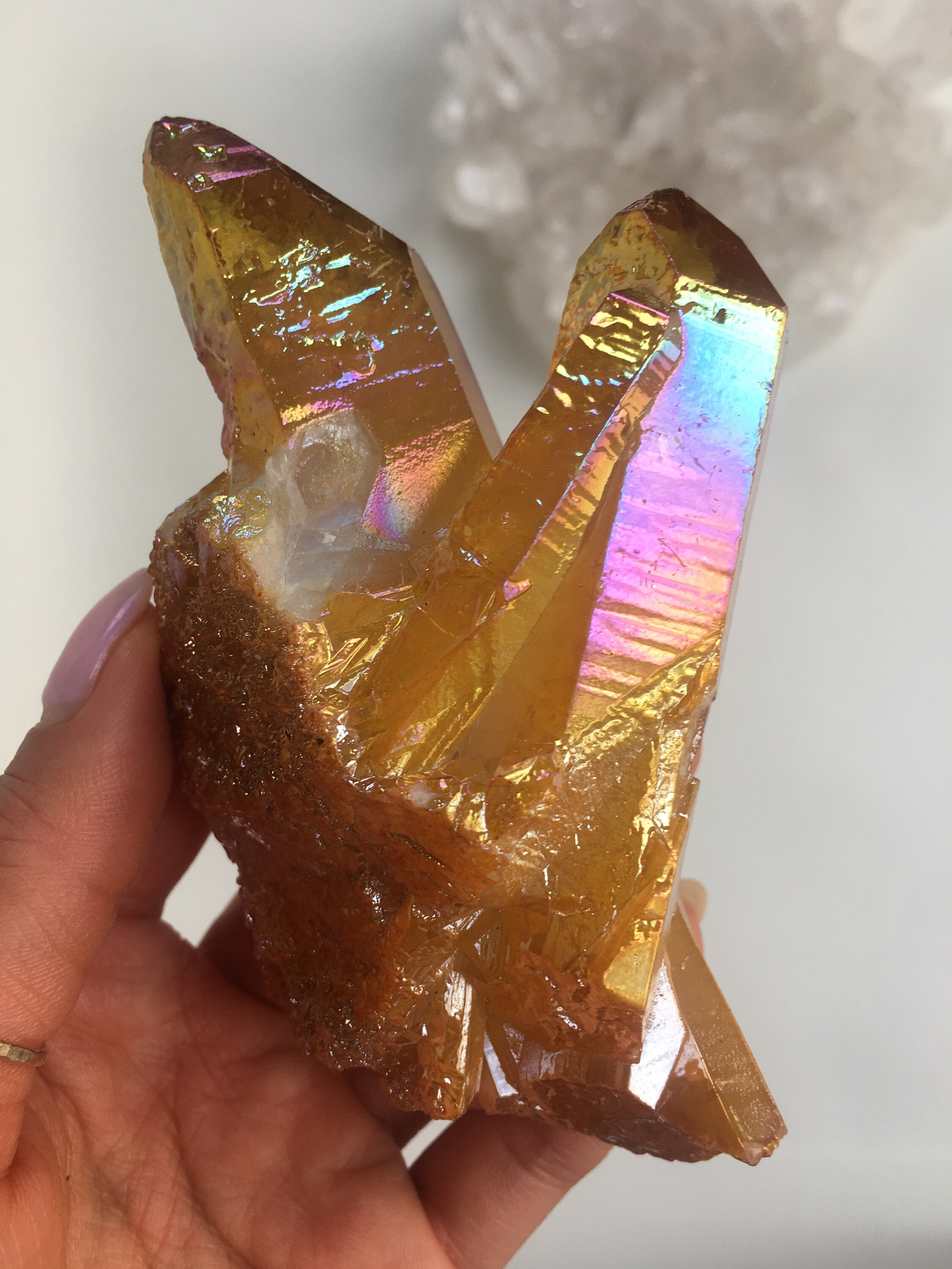Honey Aura Quartz Cluster, Sunset Iridescent Crystal - Etsy