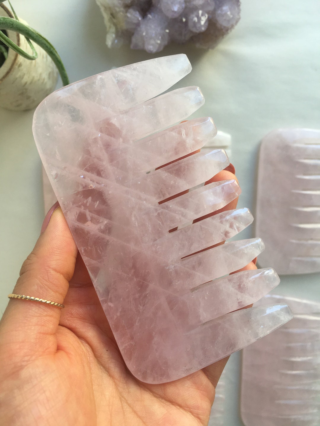 Precious Rose Quartz Comb, Crystal Healing Comb, Rose Quartz Comb ...