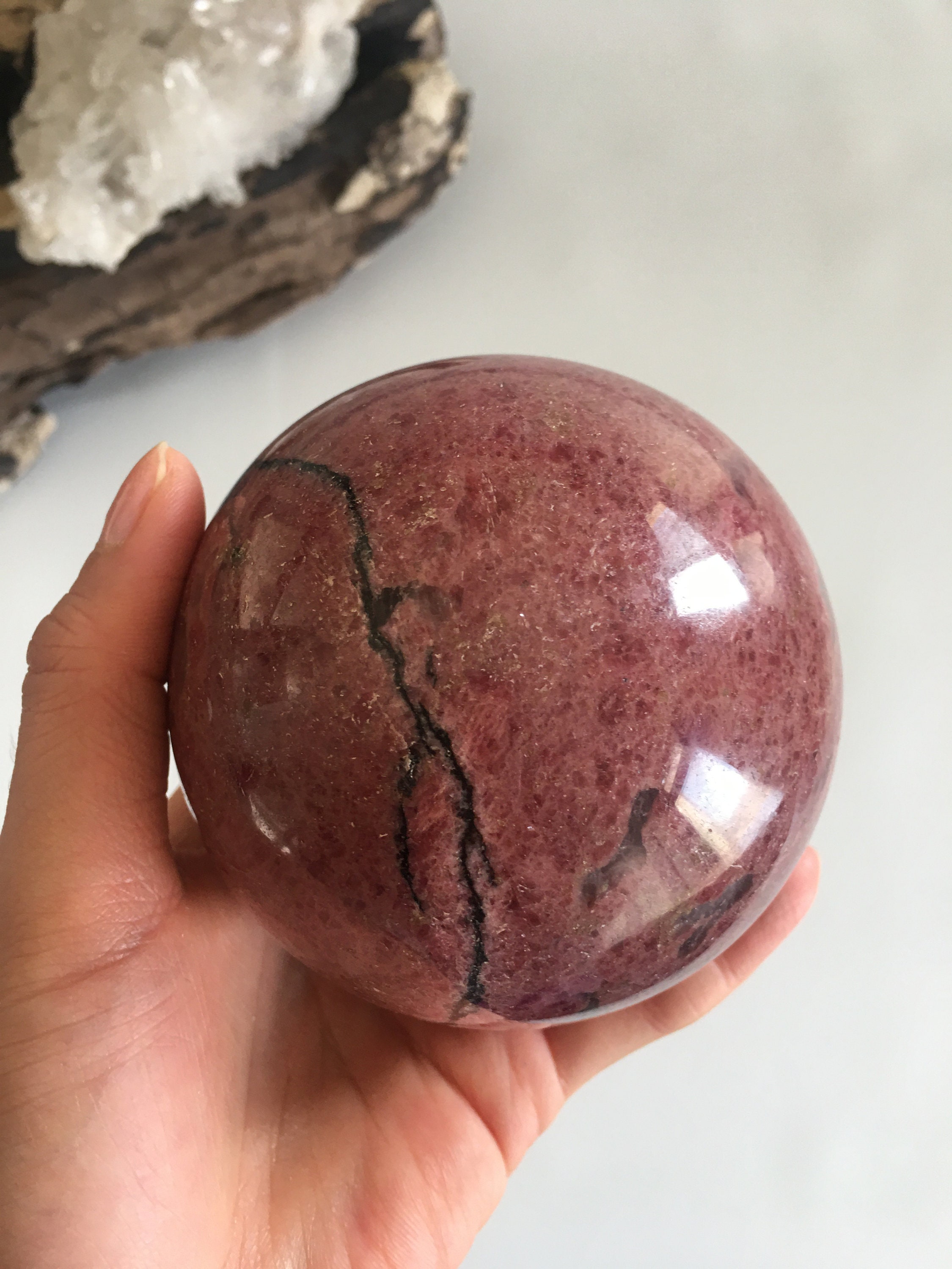 XL Rhodonite Sphere, Polished Crystal Ball (8cm) - Etsy