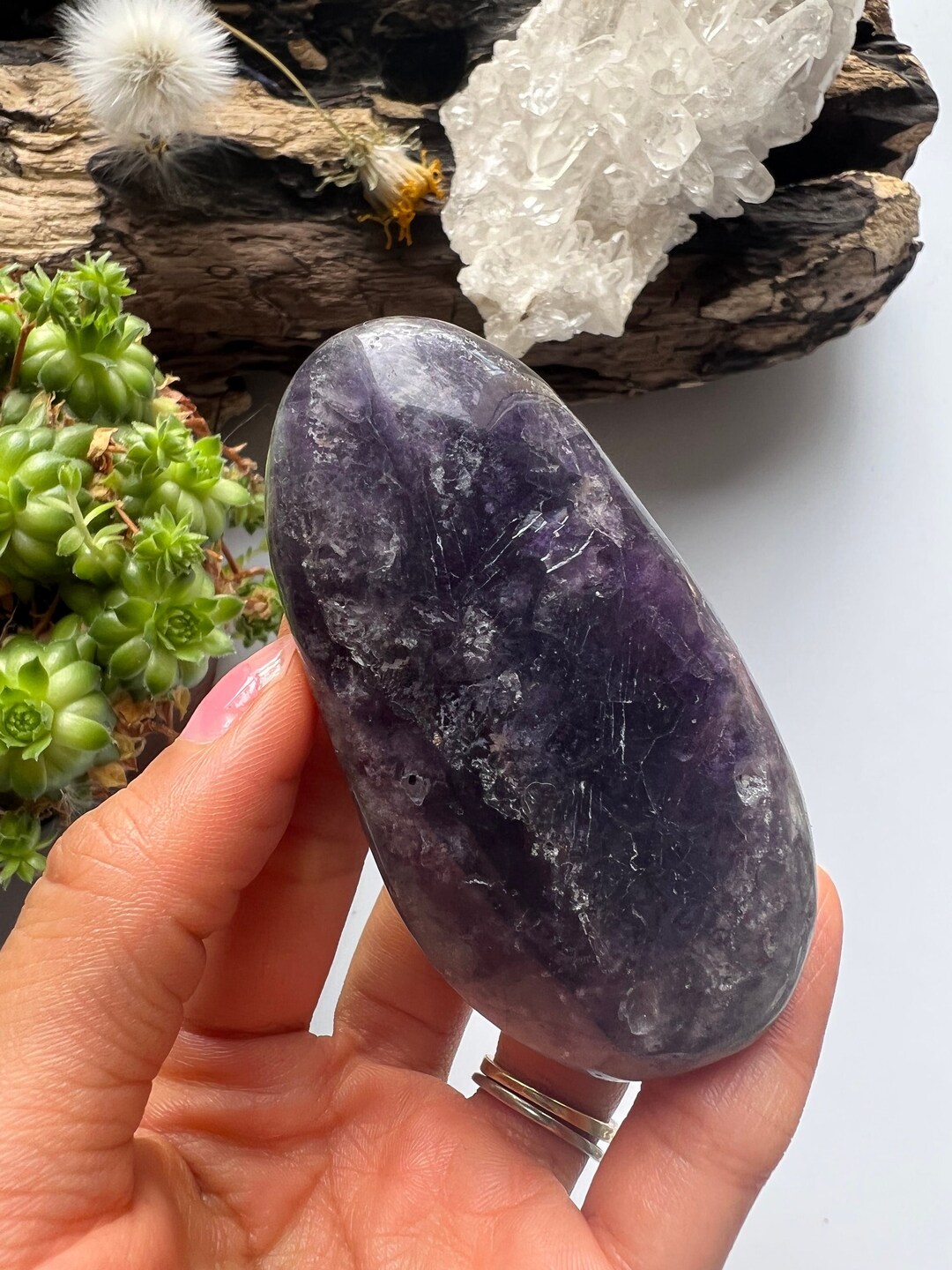Dark Purple Fluorite Palm Stone, Polished Crystal Healing - Etsy
