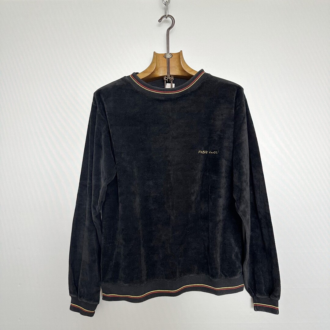 Vintage 80s Fabio Lucci Velvet Sweatshirt: Embroidered Logo, Striped ...