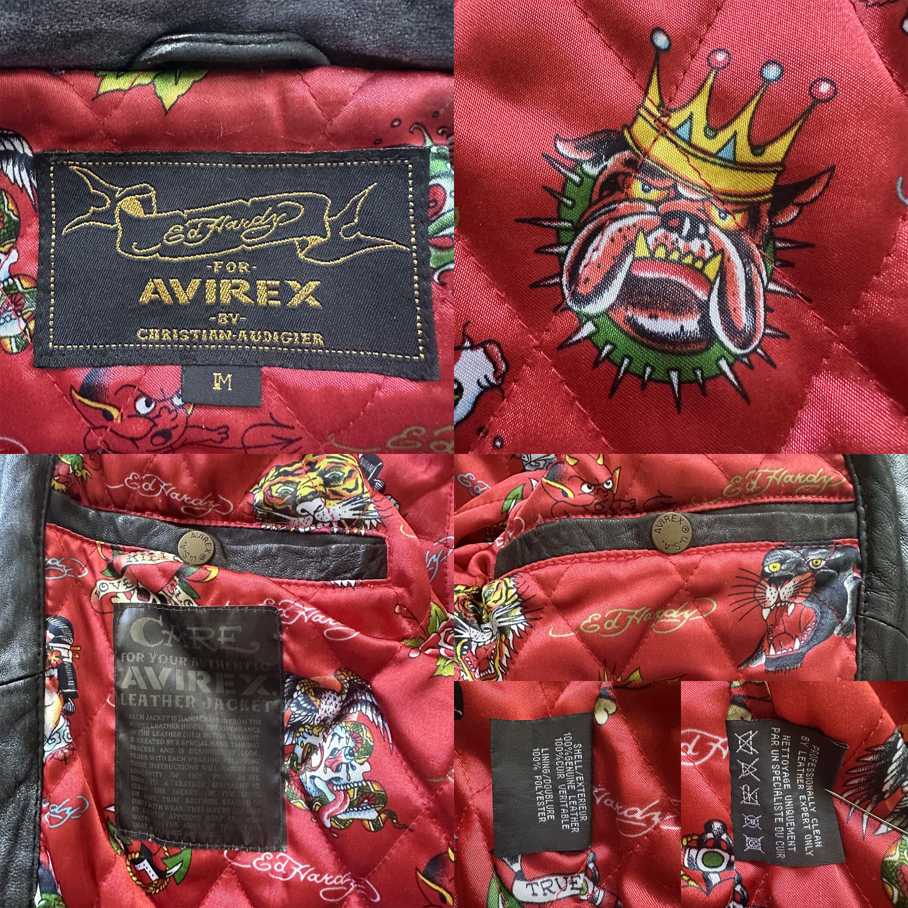 Stunning Vintage Ed Hardy for Avirex Leather Flight Jacket Stunning Vintage Ed Hardy for Avirex Leather Flight Jacket