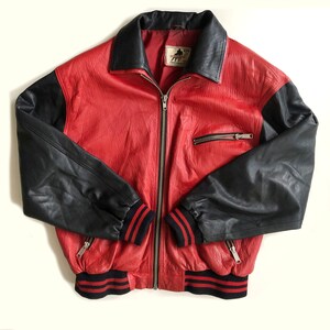 Vintage Red & Black Varsity Jacket | Leather Bomber | Size M - Etsy