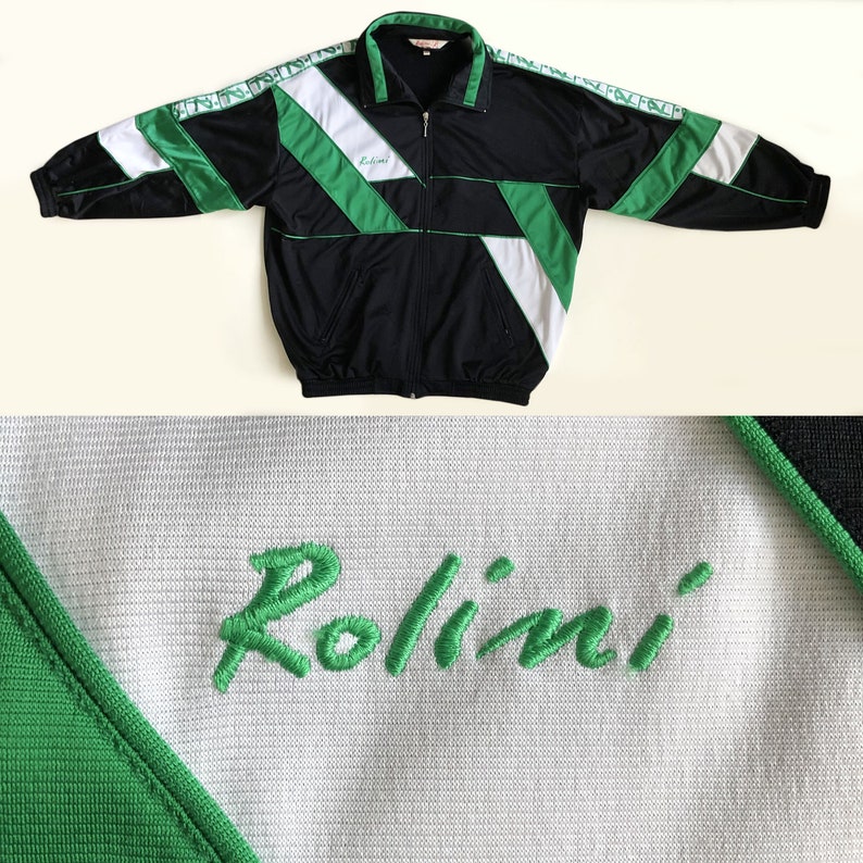 90s Rolini Track Jacket – Black White Green – Old School Streetwear ...