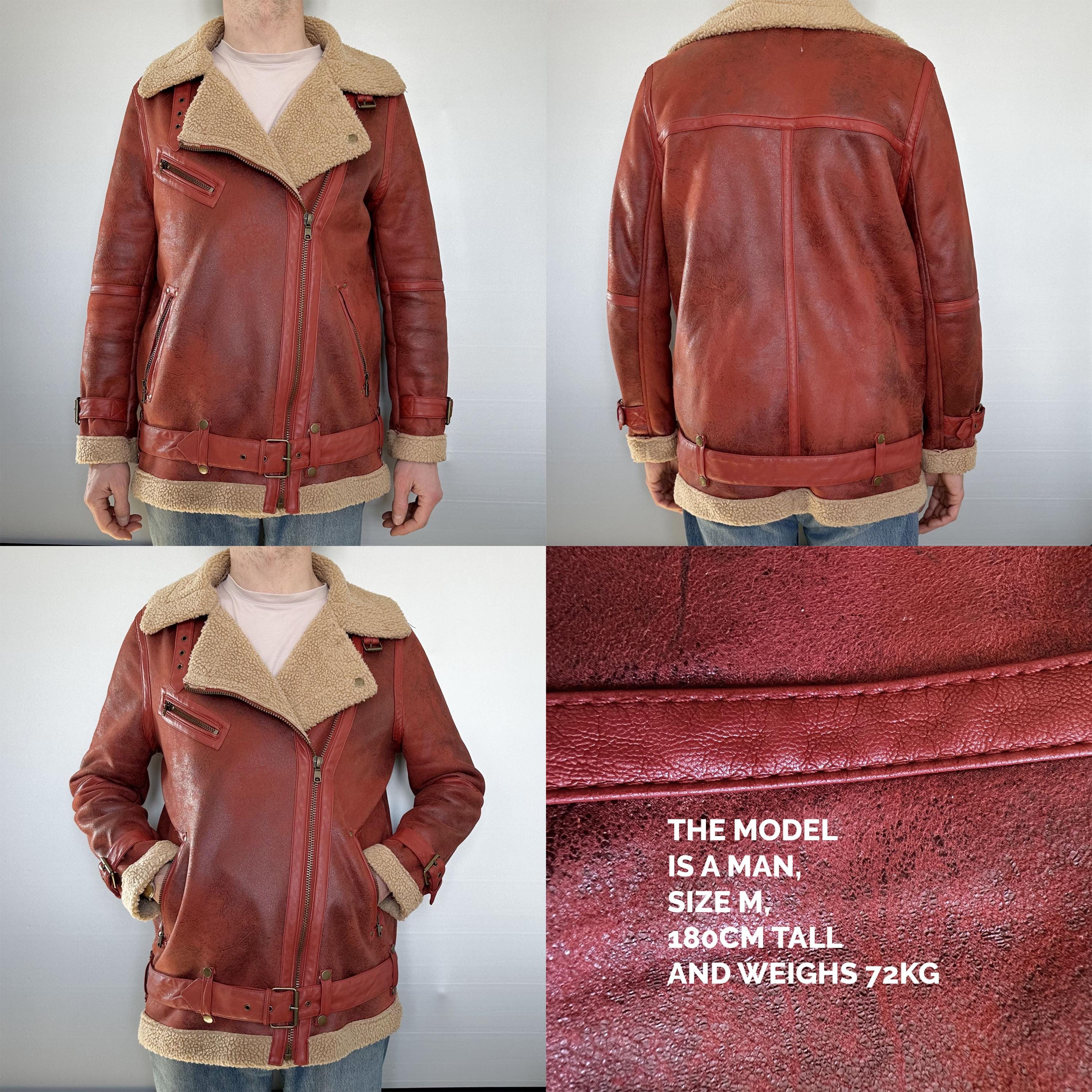 Vintage Red Flight Jacket | Bold Faux Leather & Fur Lining | Urban ...