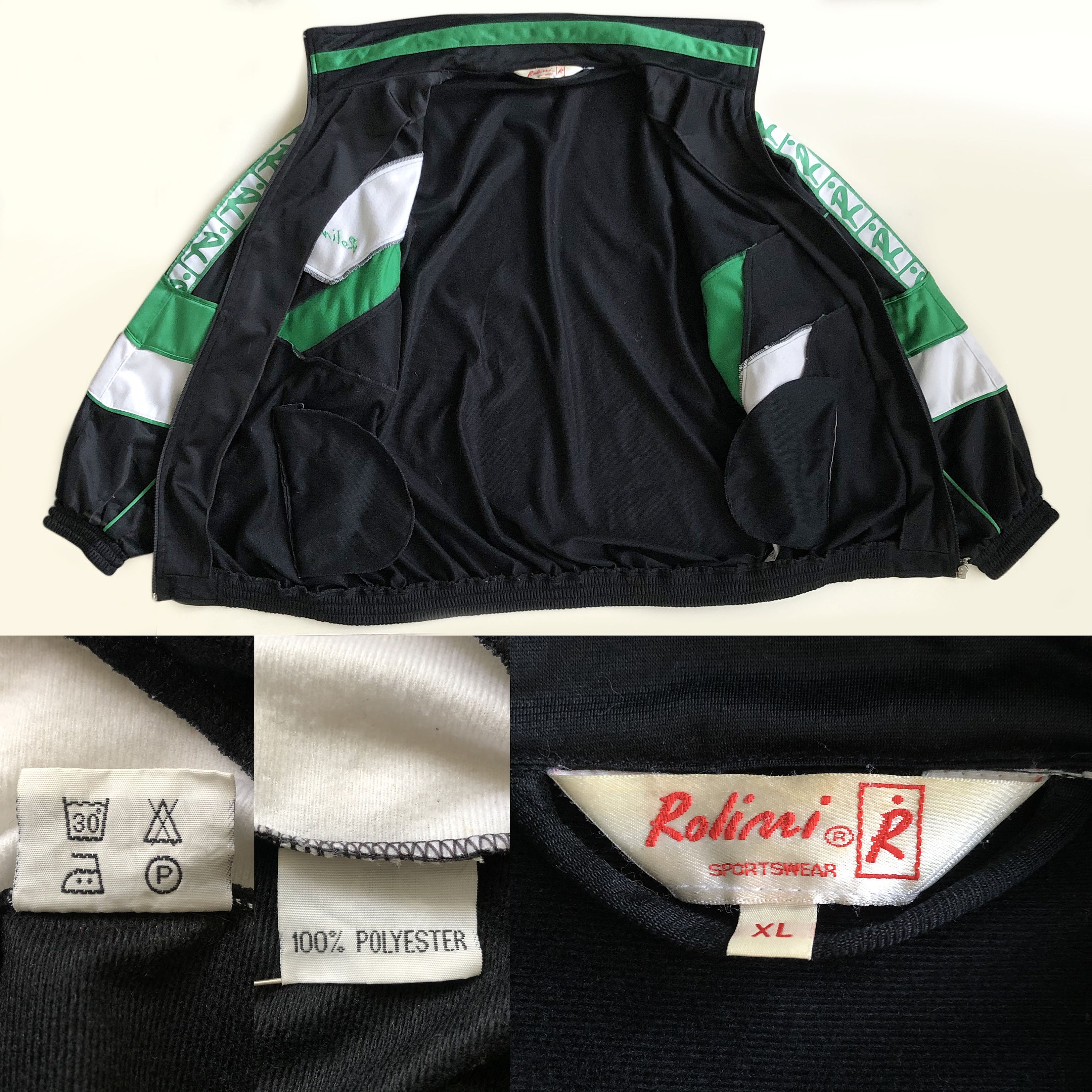 90s Rolini Track Jacket – Black White Green – Old School Streetwear ...