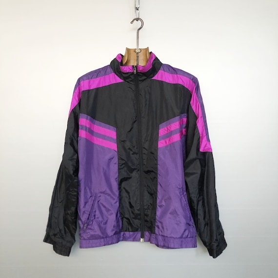 Vintage Black and Purple Shiny Track Jacket - Gem