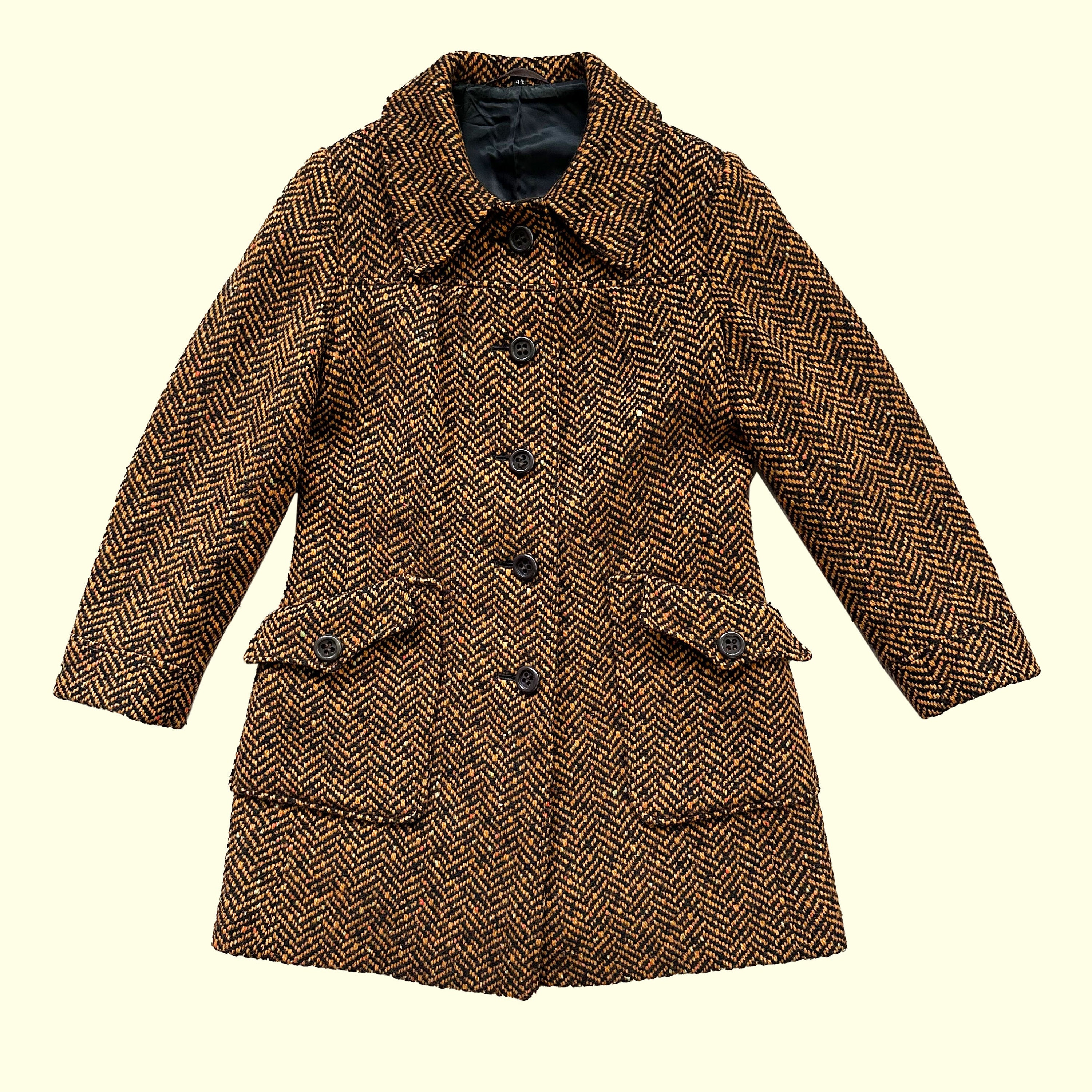 Vintage Black Orange Herringbone Tweed Coat - Etsy