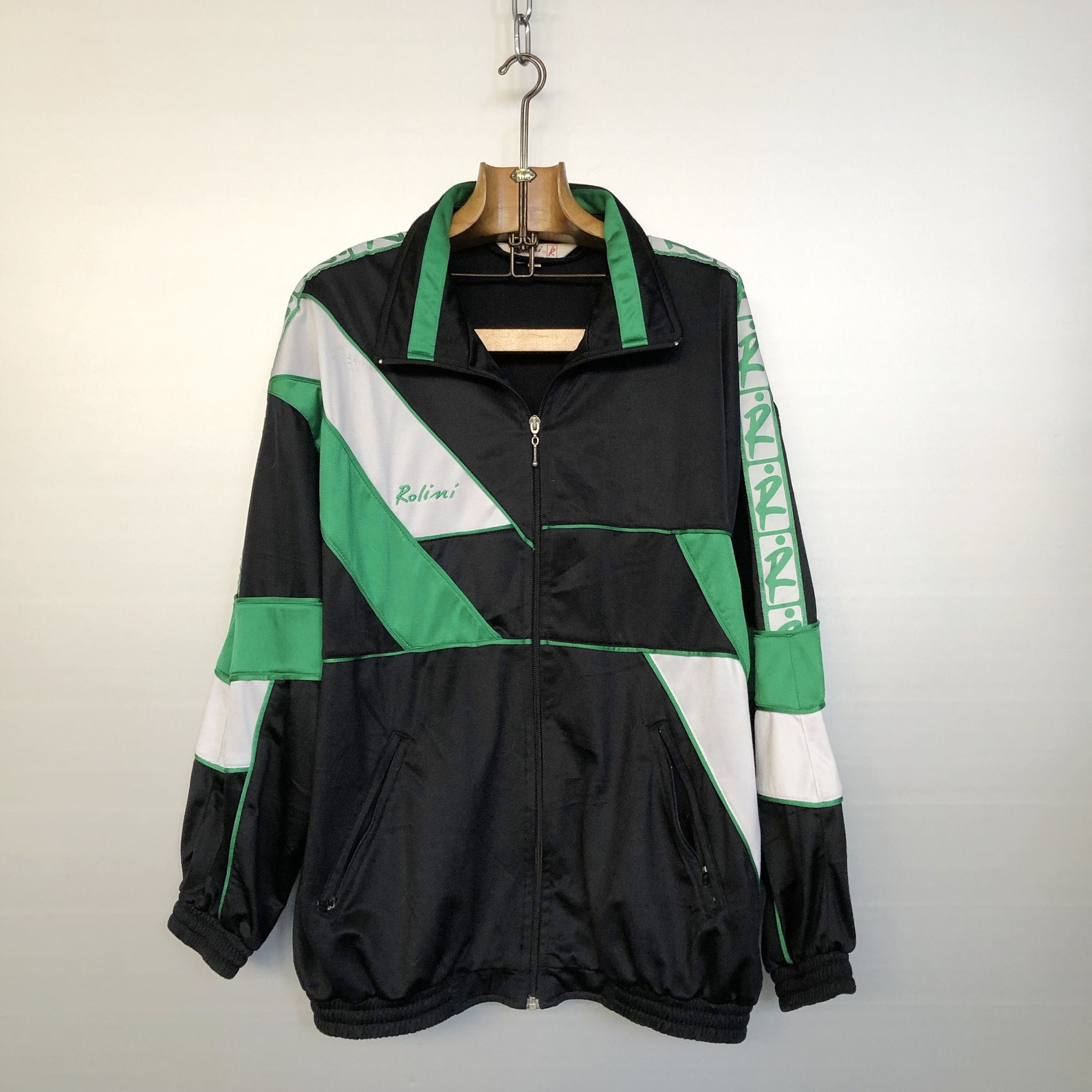90s Rolini Track Jacket – Black White Green – Old School Streetwear ...