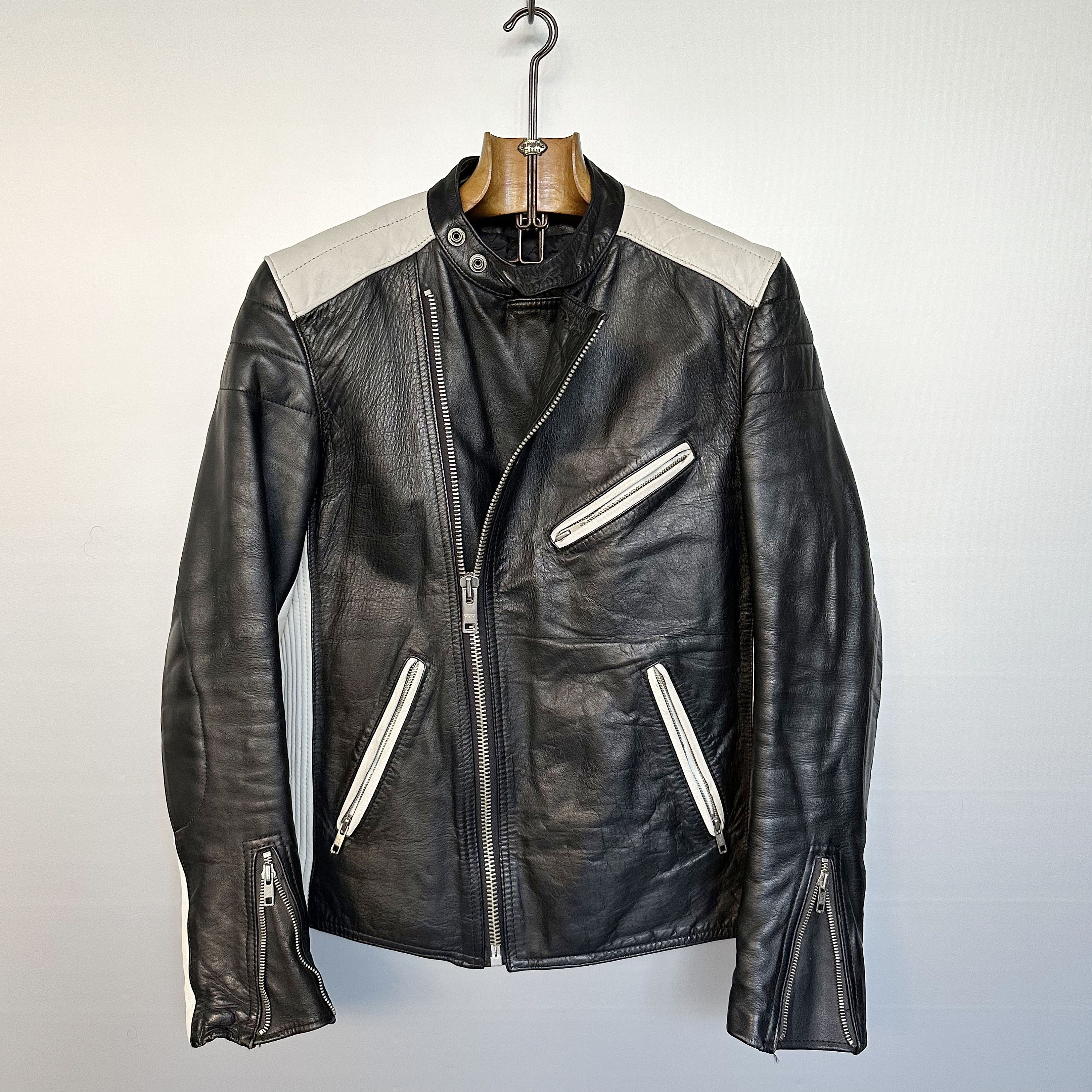 Vintage Black and White Biker Leather Jacket M - Etsy Vintage Black and White Biker Leather Jacket M - Etsy