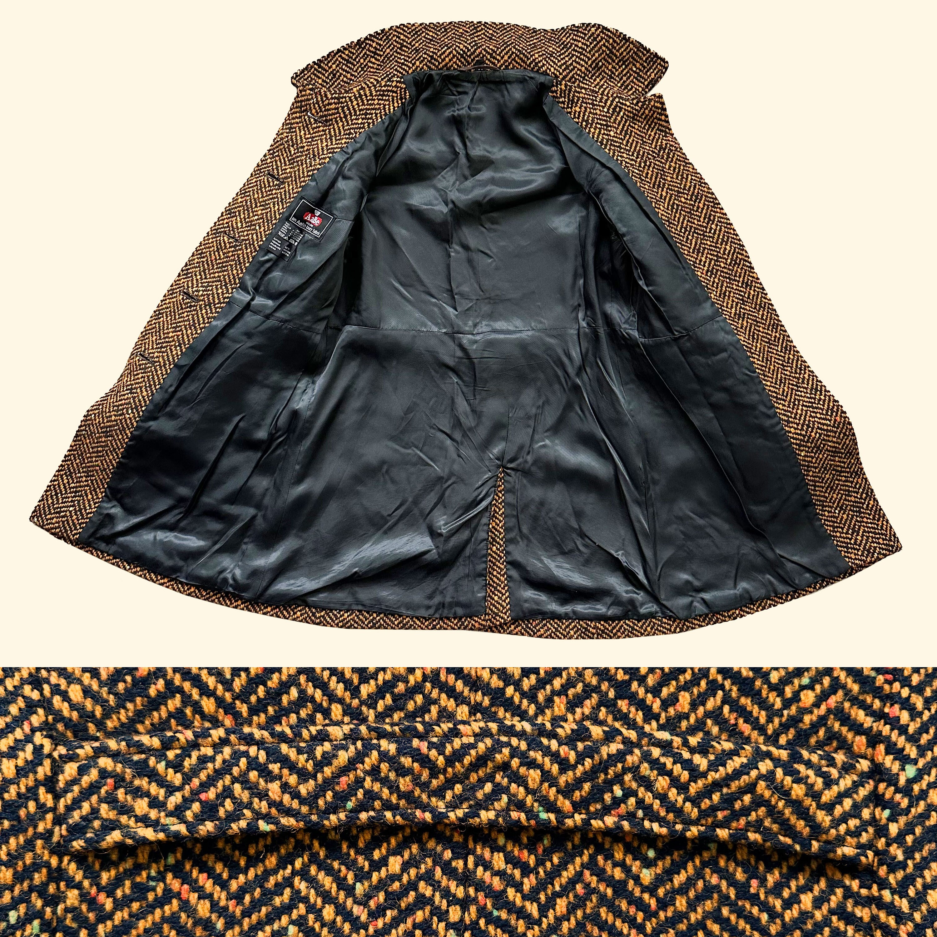 Vintage Black Orange Herringbone Tweed Coat - Etsy