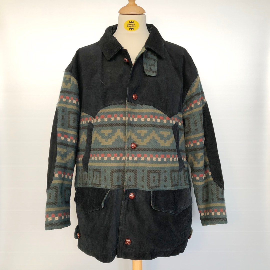 Vintage Leather and Wool Jacket - Etsy