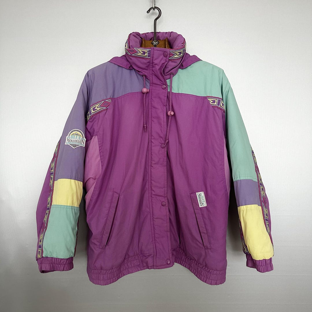 Retro Ski Jacket | 90s Colorblock With Aztec Ribbon | Blue Mountain ...