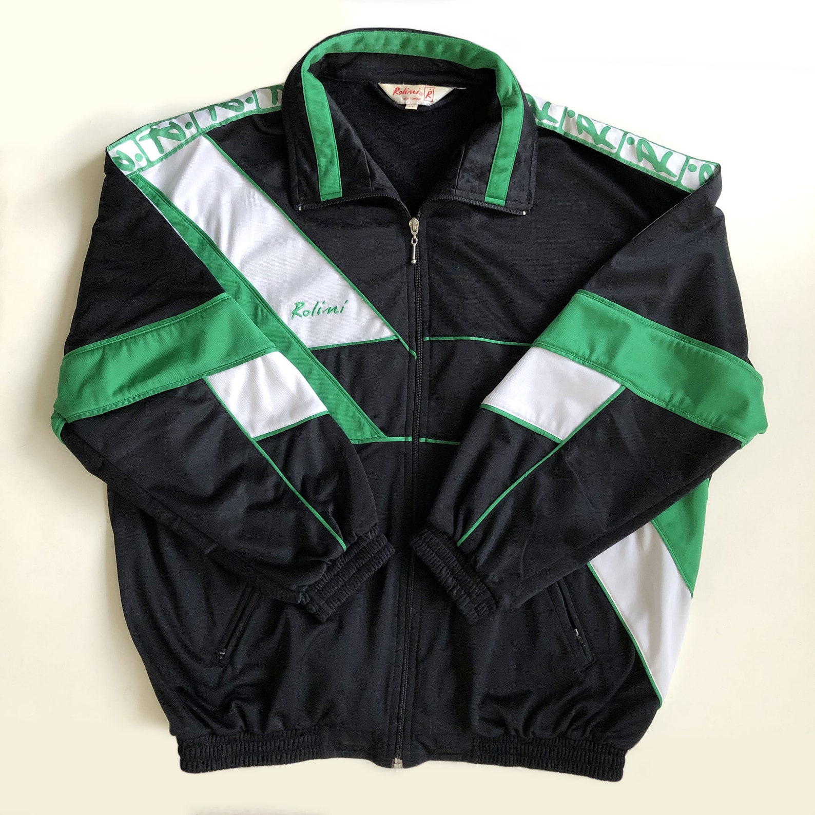 90s Rolini Track Jacket – Black White Green – Old School Streetwear ...