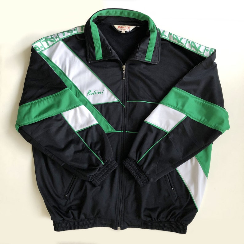 90s Rolini Track Jacket – Black White Green – Old School Streetwear ...