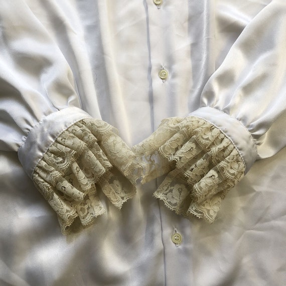 Vintage White Satin Lace Blouse Gem