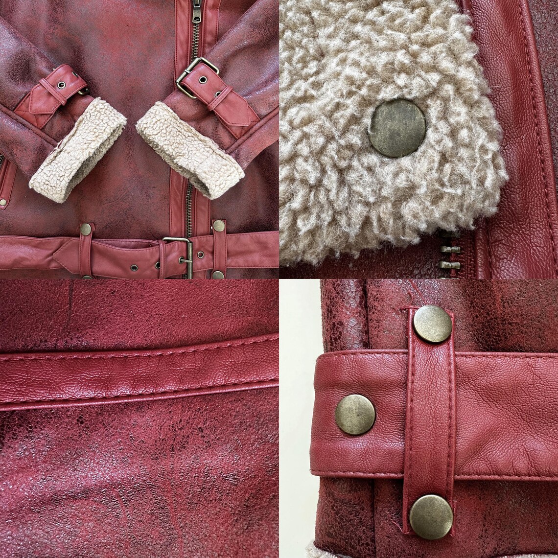 Vintage Red Flight Jacket | Bold Faux Leather & Fur Lining | Urban ...