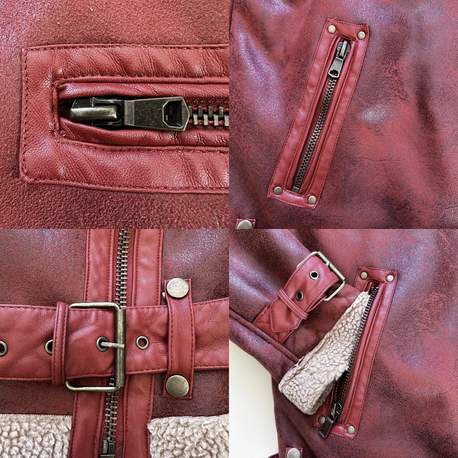 Vintage Red Flight Jacket | Bold Faux Leather & Fur Lining | Urban ...