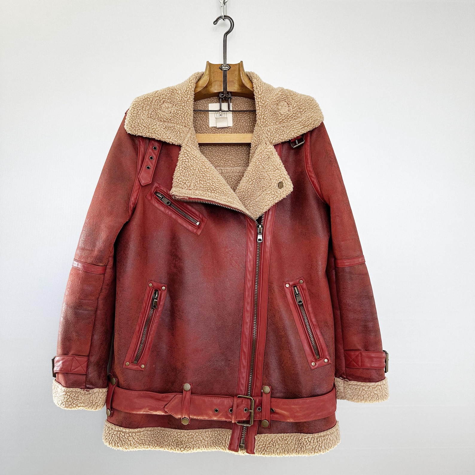 Vintage Red Flight Jacket | Bold Faux Leather & Fur Lining | Urban ...