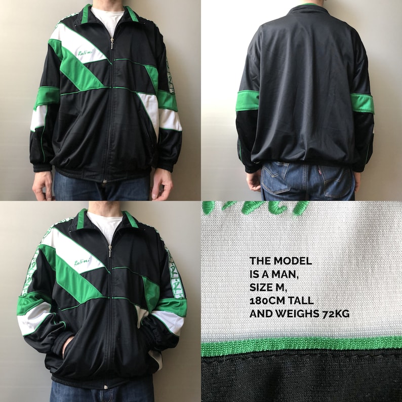 90s Rolini Track Jacket – Black White Green – Old School Streetwear ...