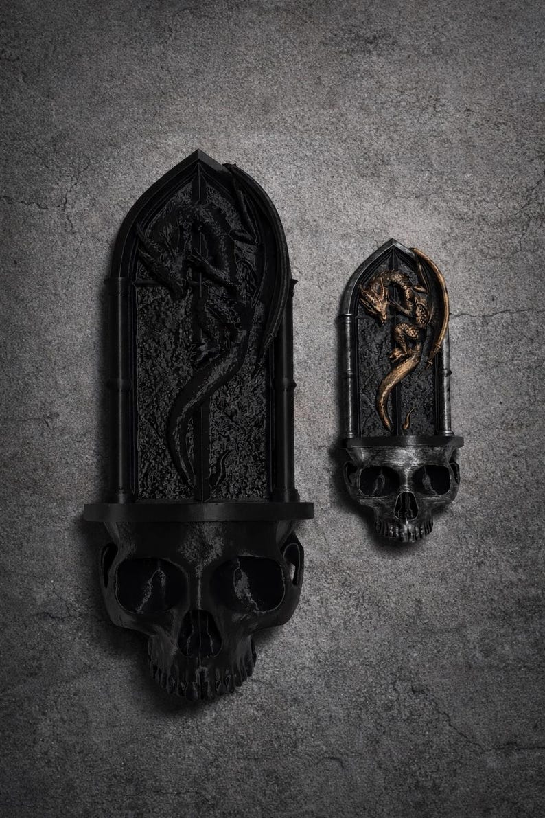 3D Printed Gothic Dragon and Skull Shelf - Hand Painted - Etsy