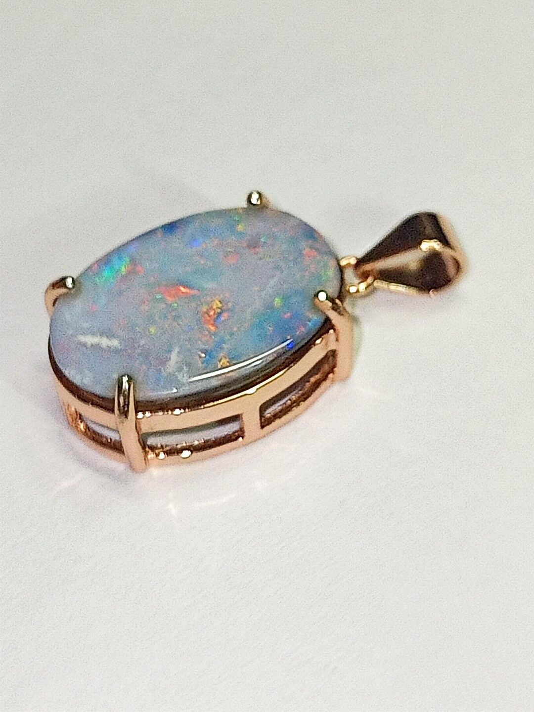Coober Pedy Opal Doublet Pendant Set in Rose Gold Plated Silver, 9ct ...
