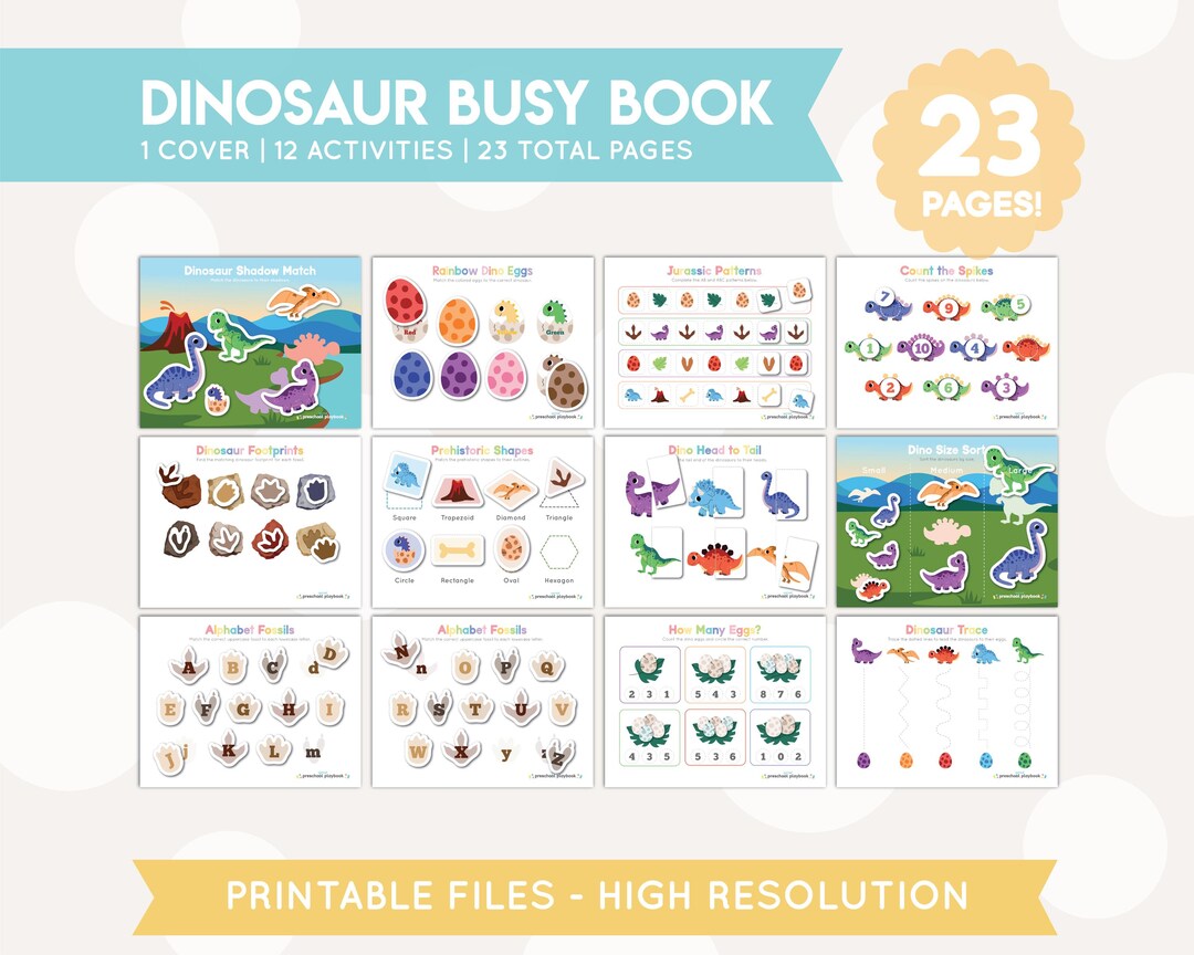 Dinosaur Toddler Busy Book: Preschool Dino Activities (digital ...